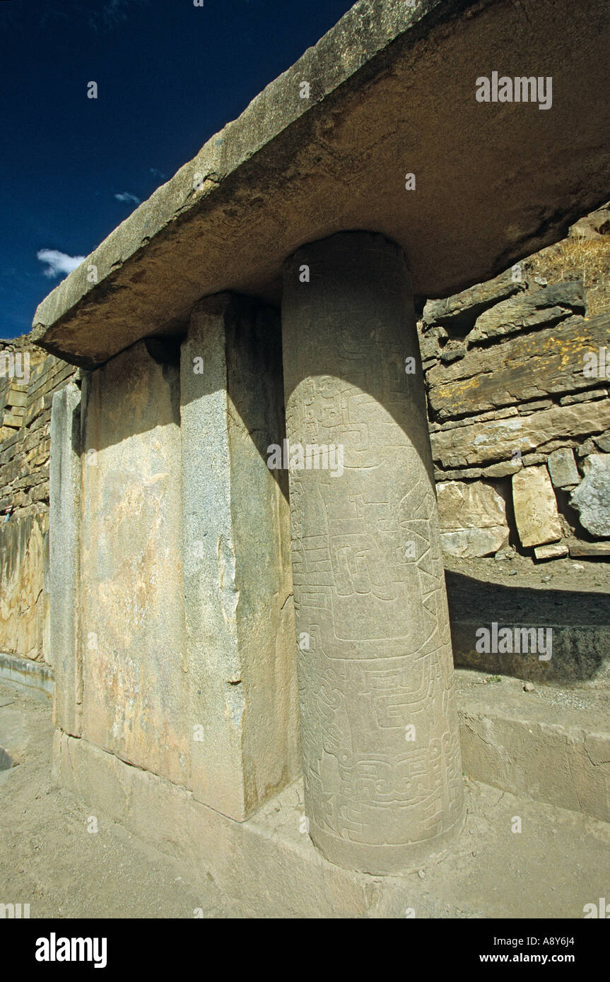 Engraved monolithic column on the archaeological site of Chavin de ...