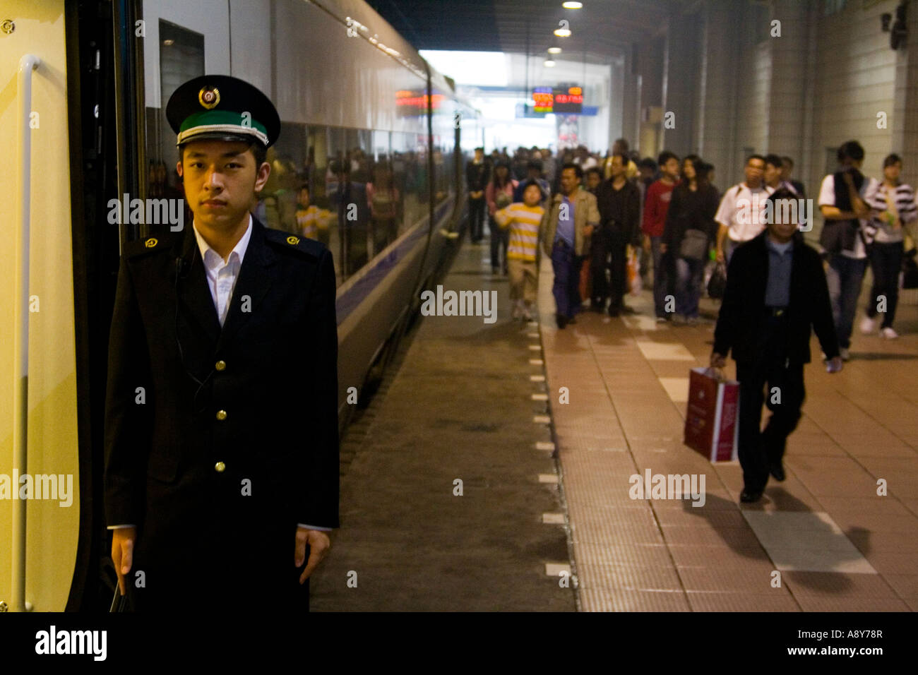 Conductor on Shenzhen Guangzhou Train Shenzhen Railroad Station China ...