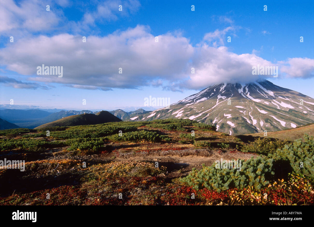 Viluchinsky volcano ( North Pacific, Kamchatka , Siberia ) with the top ...