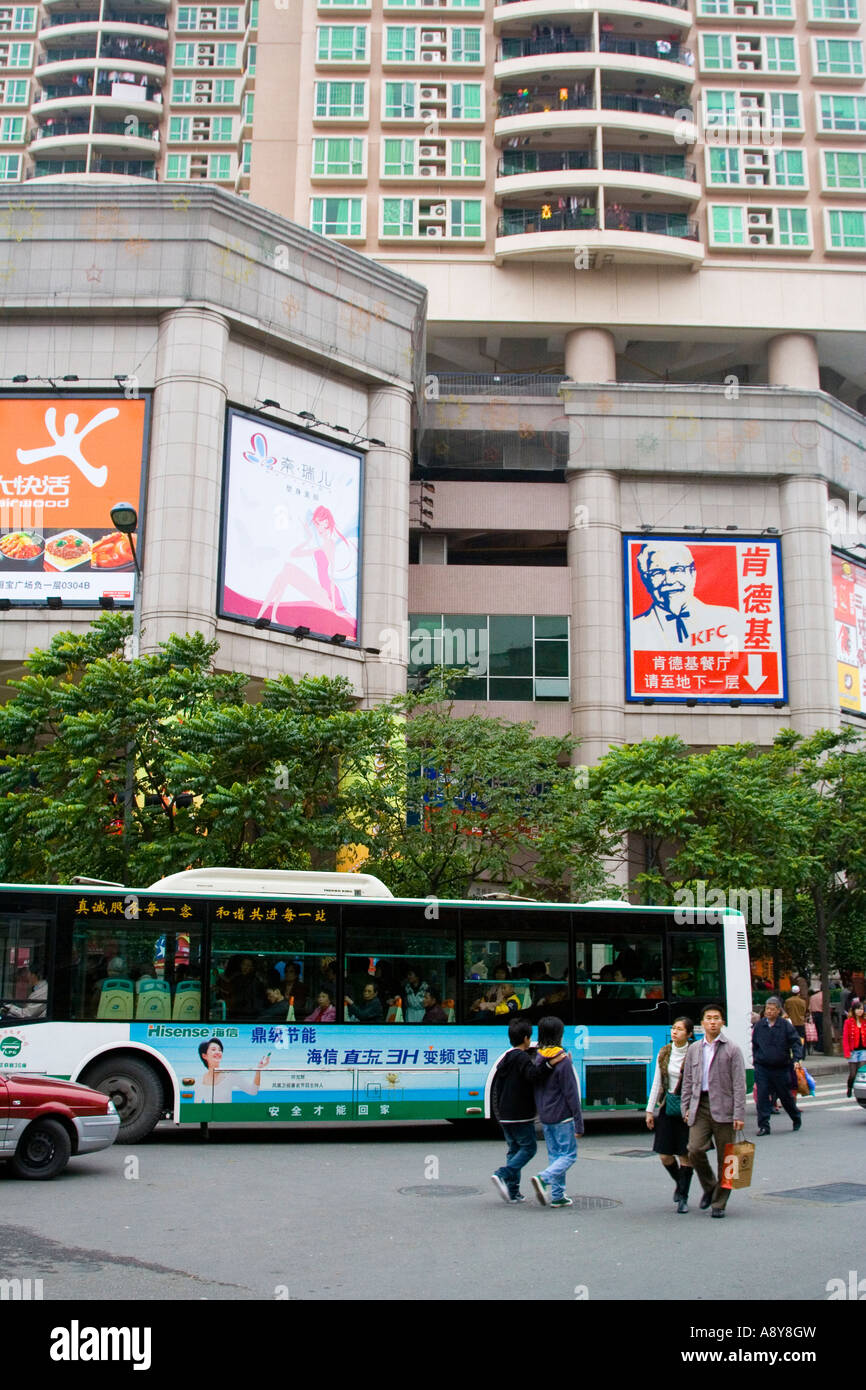 Chinese People Cross a Street in a Commercial Neighborhood, Guangzhou ...