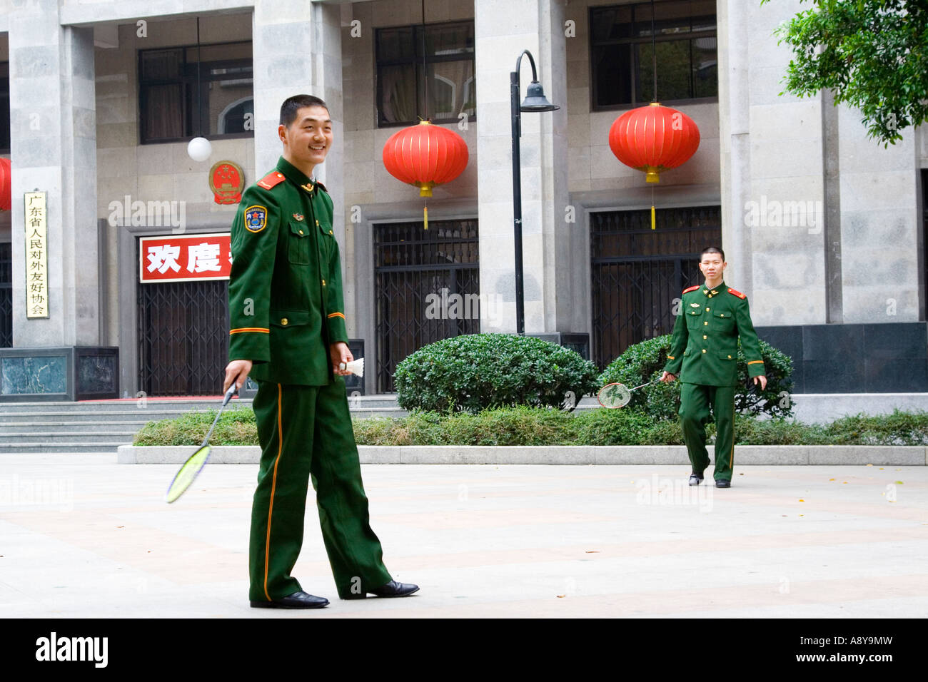 Chinese Army Soldiers Playing Badminton Shamian Island Guangzhou China ...