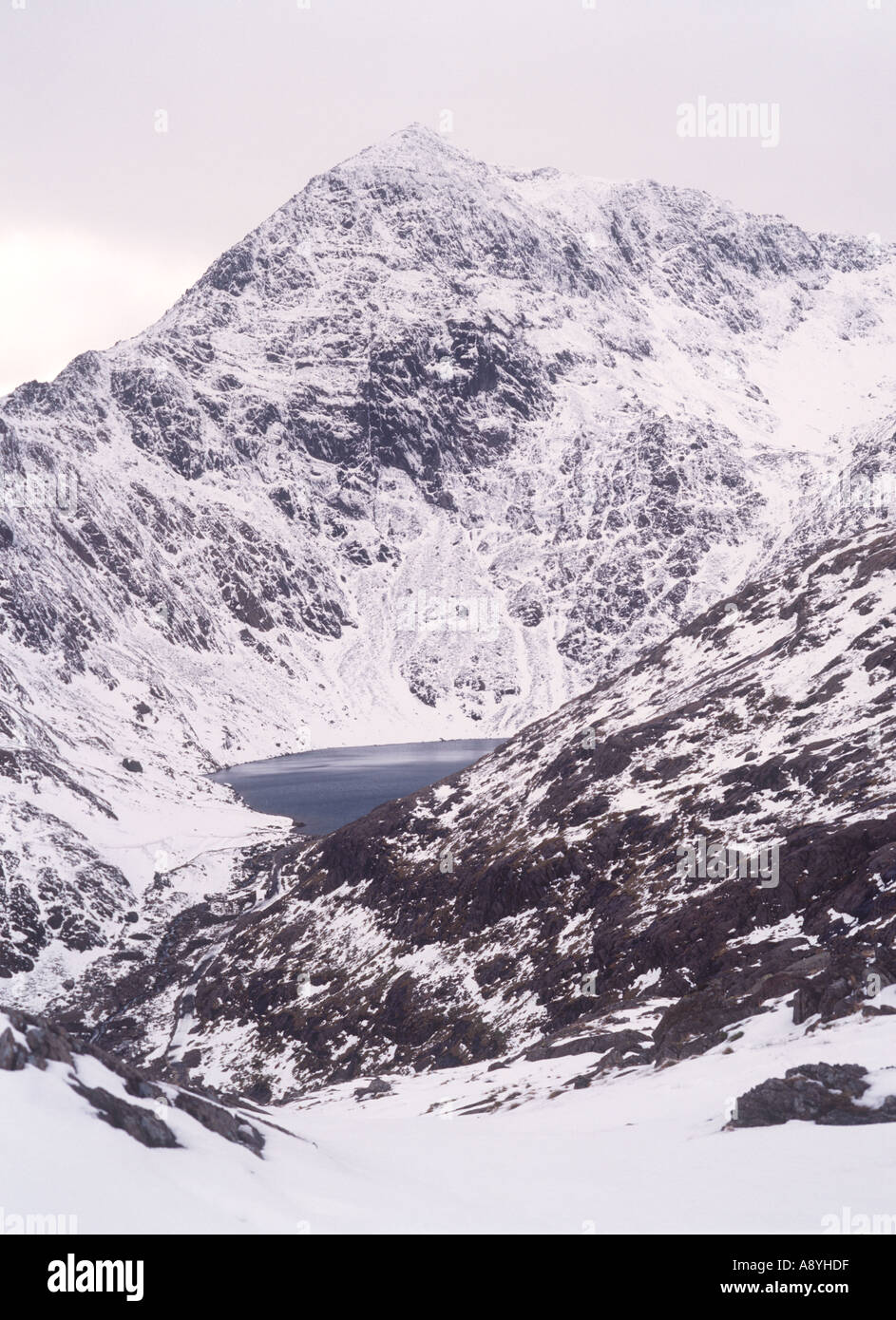 Snowdon Mountain covered in Snow Snowdonia North West Wales Stock Photo ...