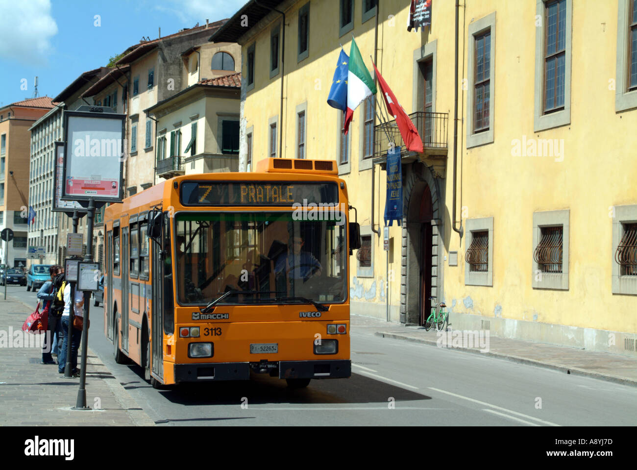 Local bus at bus stop outside Museo Nazionale Pisa Tuscany Italy Europe ...