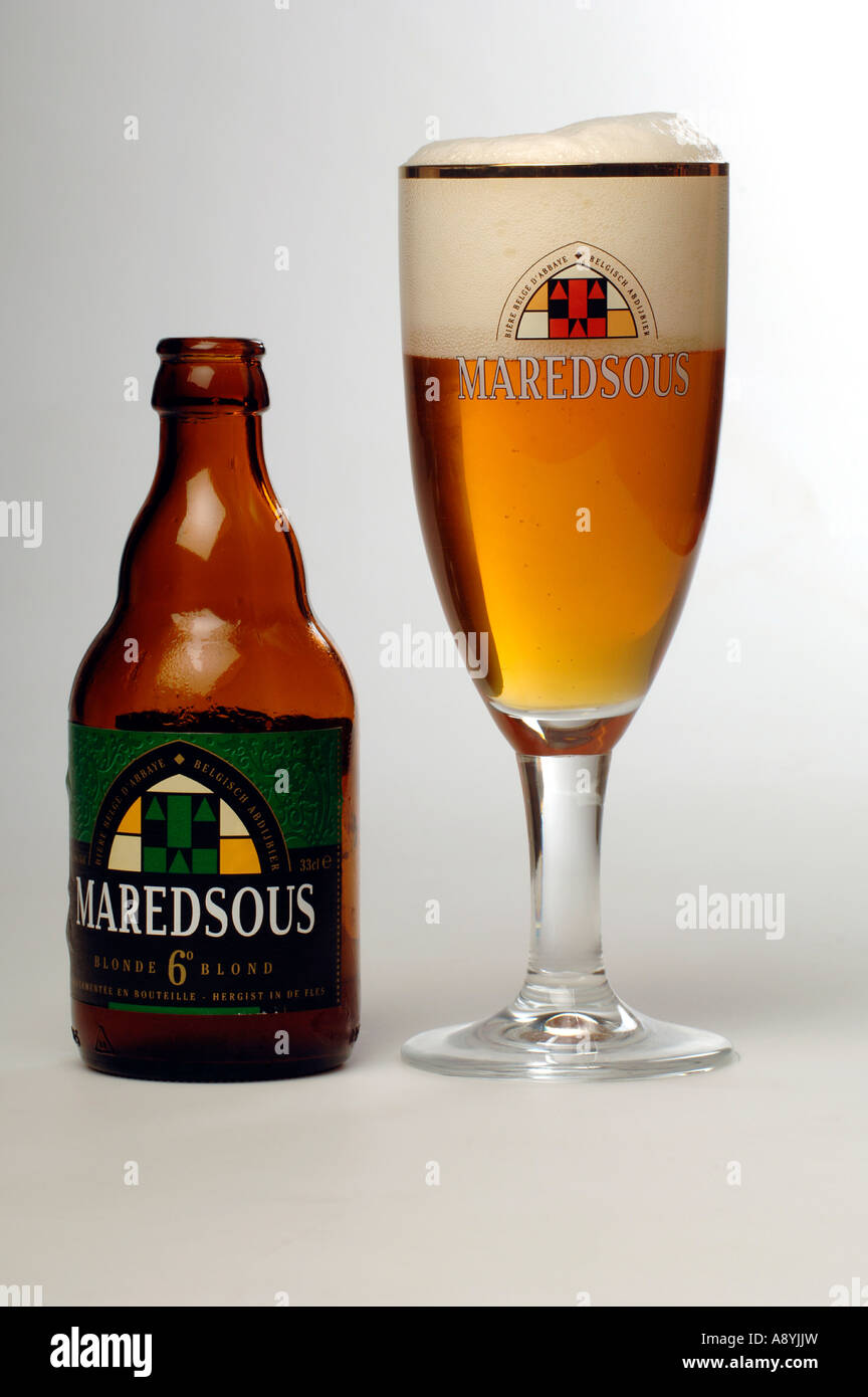 Bottle and glass of Maredsous Abbey beer Stock Photo - Alamy