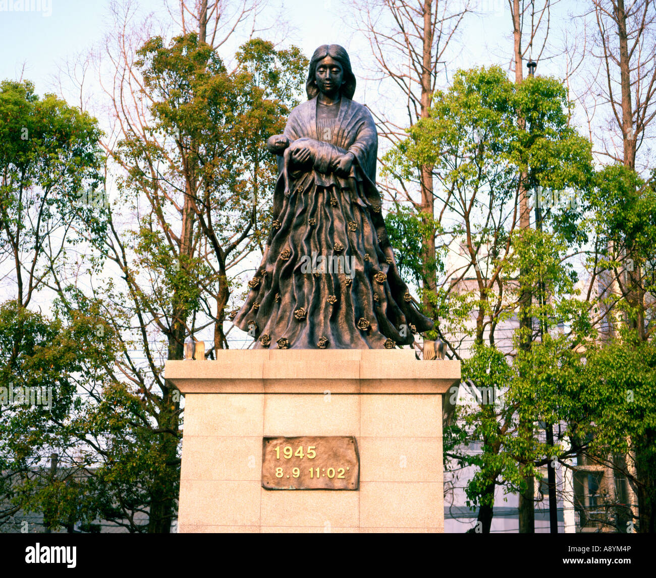 Memorial statue at the hypocenter of the atomic bomb that exploded ...