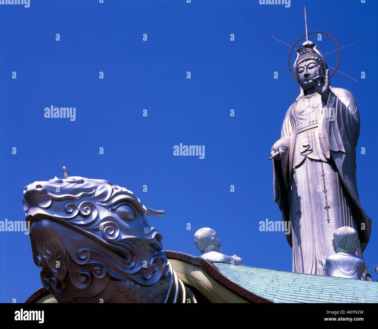 Fukusaiji Temple, Nagasaki. Goddess Kannon astride an Astral Turtle ...