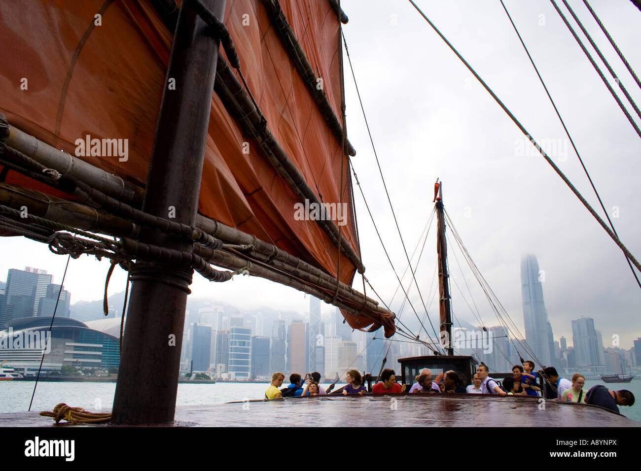 Tourists on Duk Ling Traditional Fishing Junk on a Rainy Day Hong Kong ...