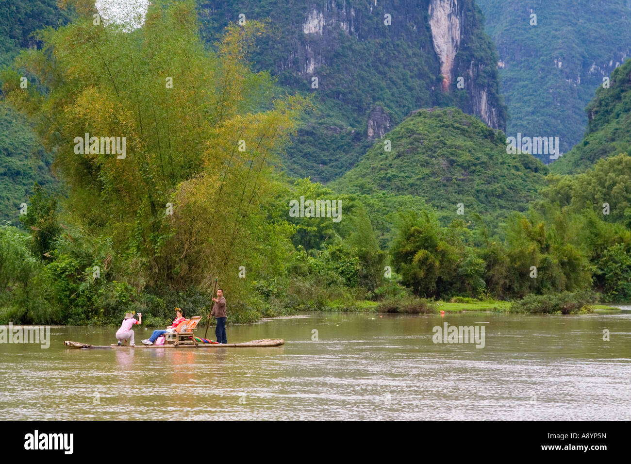 Tourists Bamboo Rafting Down the Li River Yangshuo China Stock Photo ...