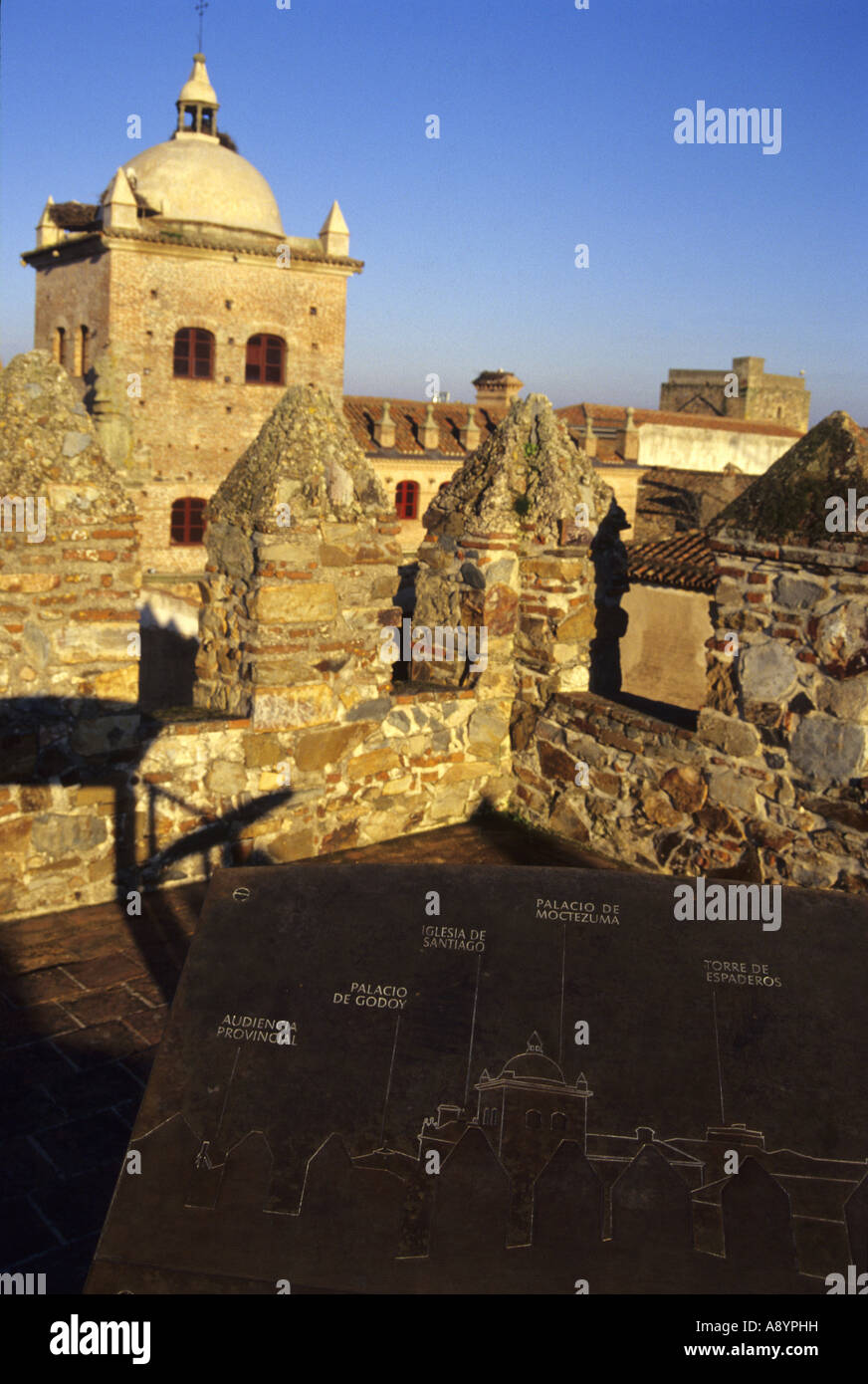 Moctezuma Palace seen from Bujaco Tower viewpoint CACERES Extremadura ...