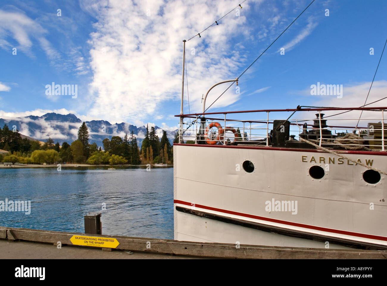 The Remarkables mountains seen across the bows of the steamship TSS ...
