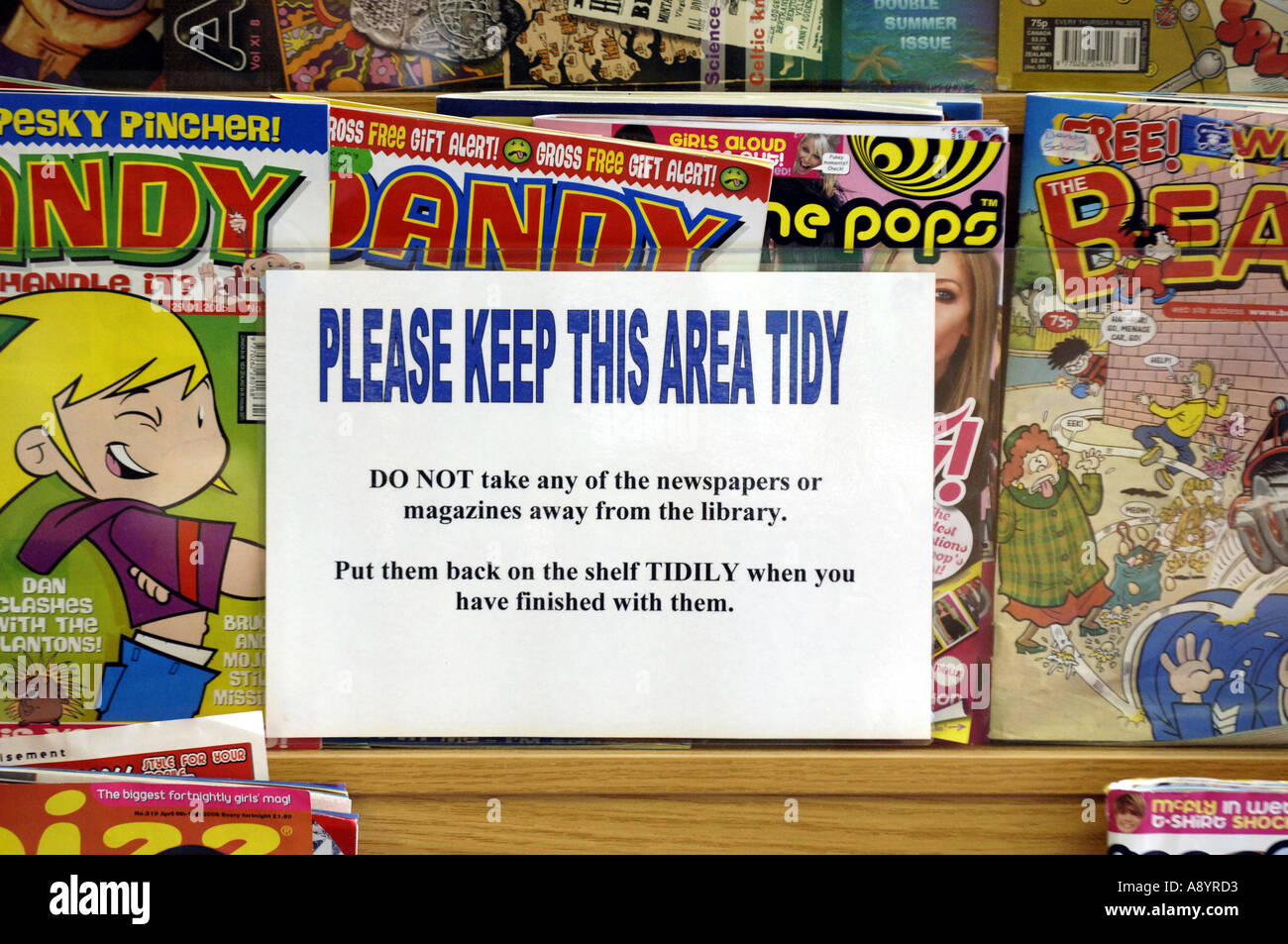 school library please keep this area tidy Stock Photo - Alamy