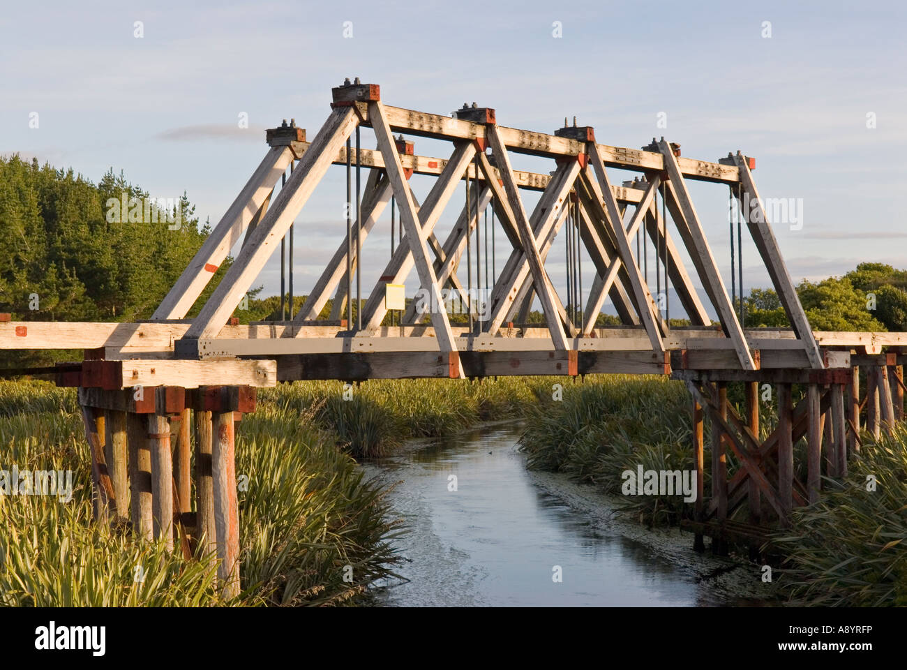 Historic truss rail bridge over Mahinapua Creek South of Hokitika New ...