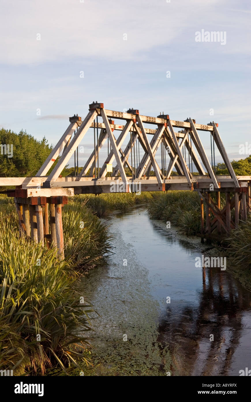 Historic truss rail bridge over Mahinapua Creek South of Hokitika New ...