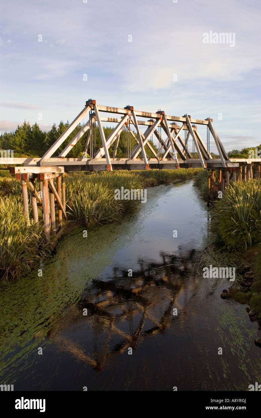 Historic truss rail bridge over Mahinapua Creek South of Hokitika New ...