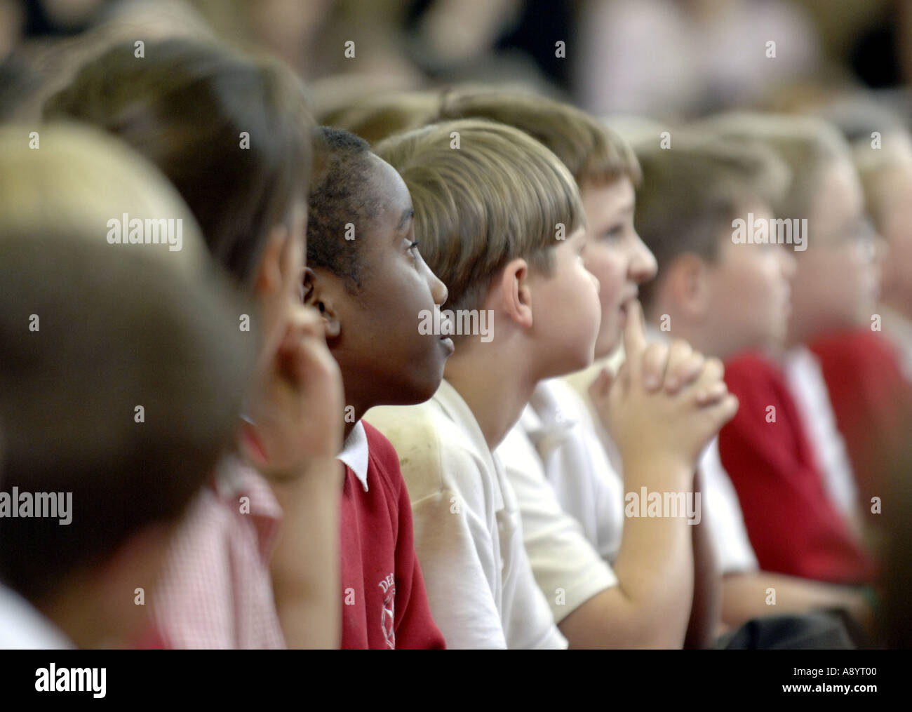 students listening in school assembly Stock Photo - Alamy