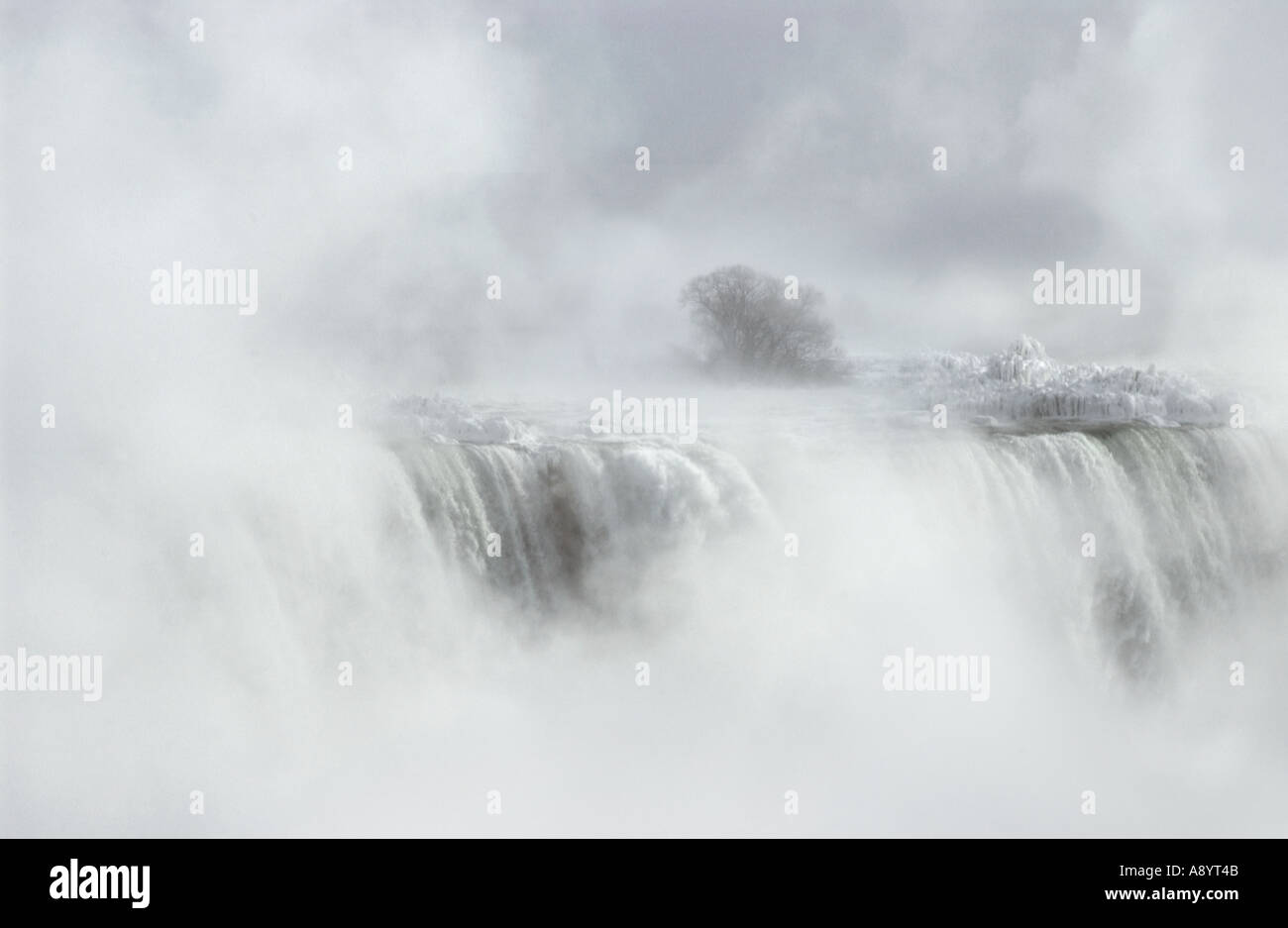 Winter scene with waterfalls Stock Photo - Alamy