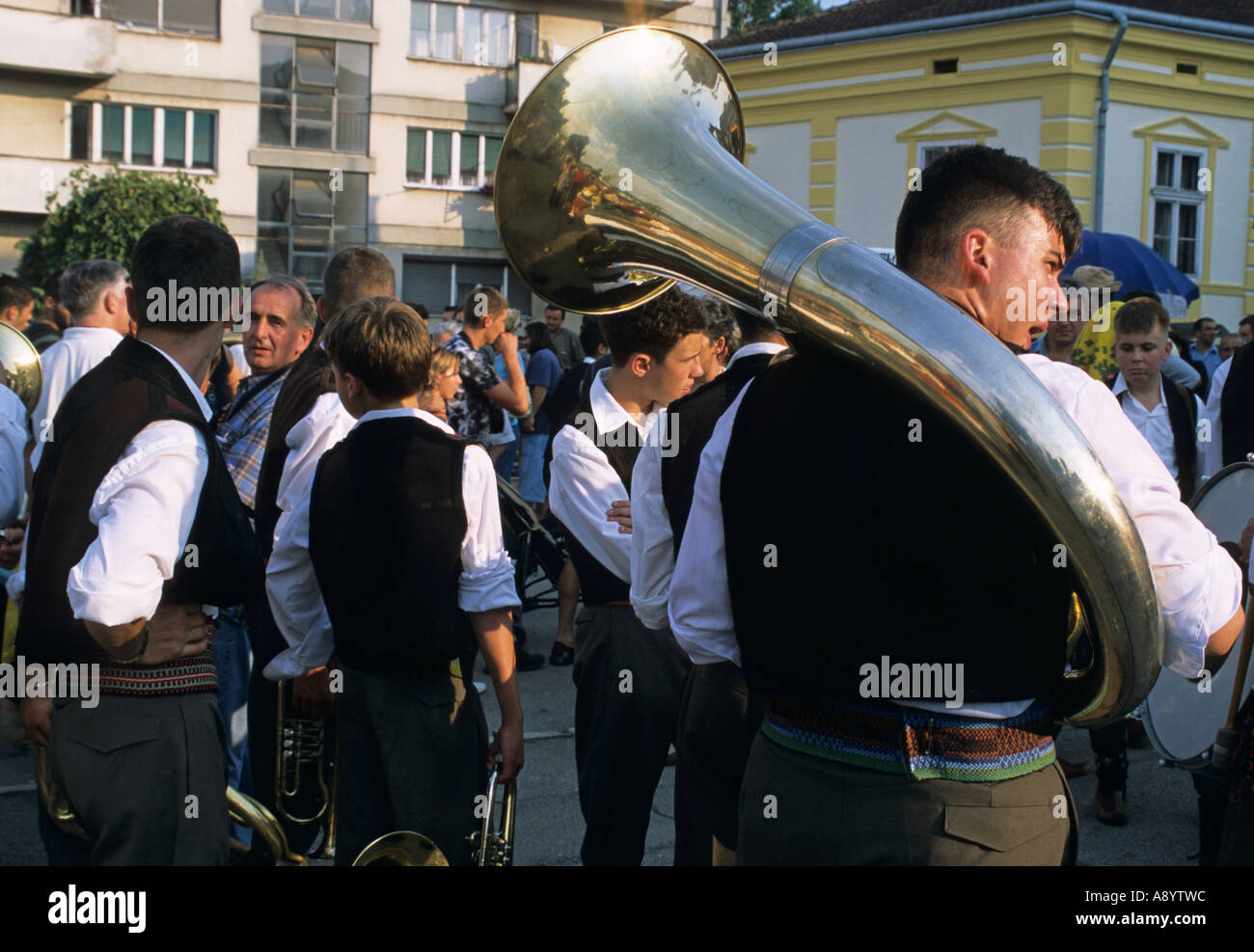 traditional music band on the street of Guca during the Balcanic ...