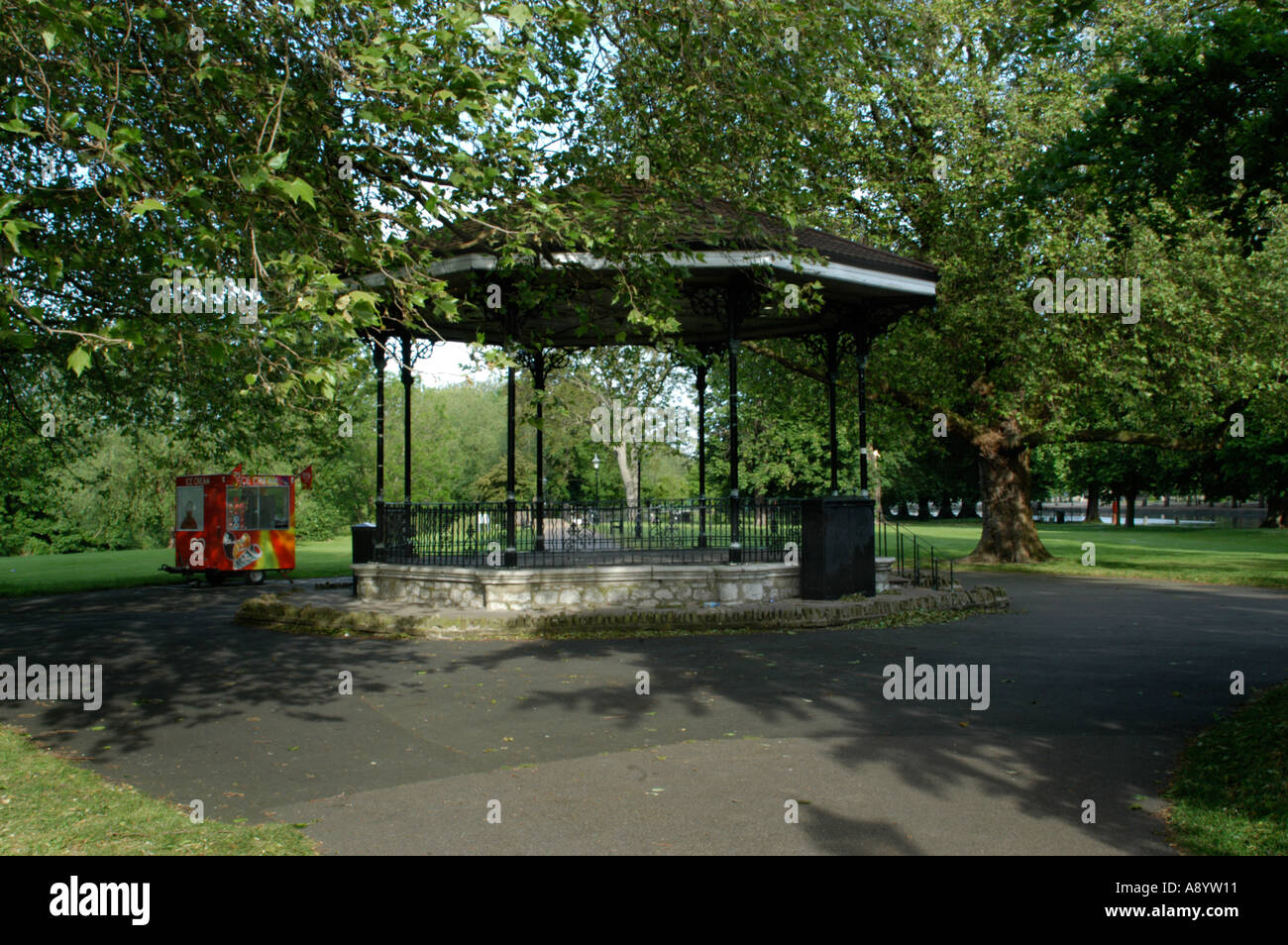 recreation bandstand in park for musicians to perform on in bedford uk ...