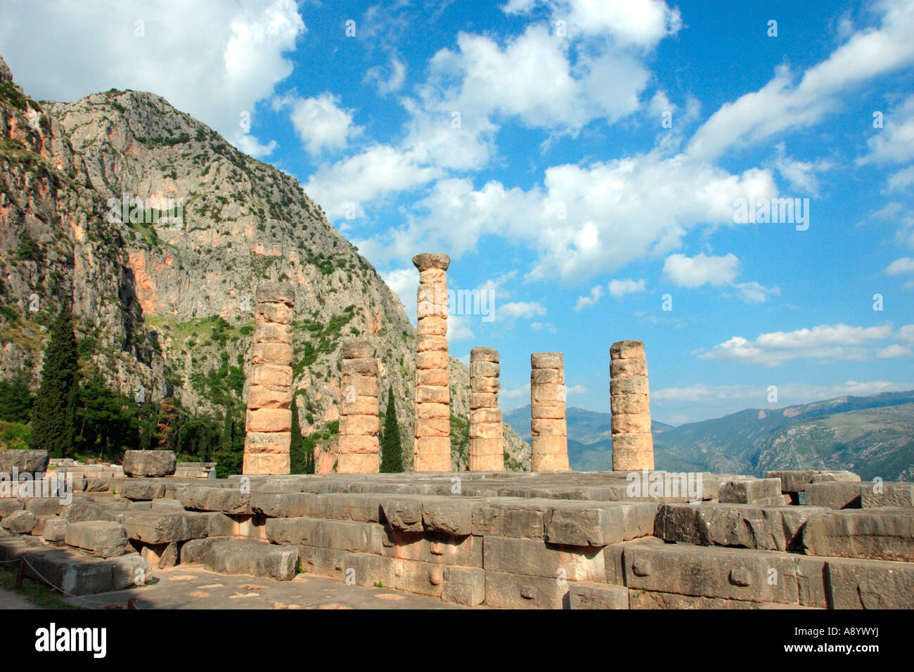 Ruins of the Temple of Apollo Delphi Greece Stock Photo - Alamy