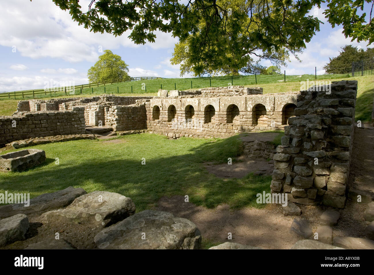 Well preserved Roman baths Chesters Roman Fort Northumberland UK Stock ...