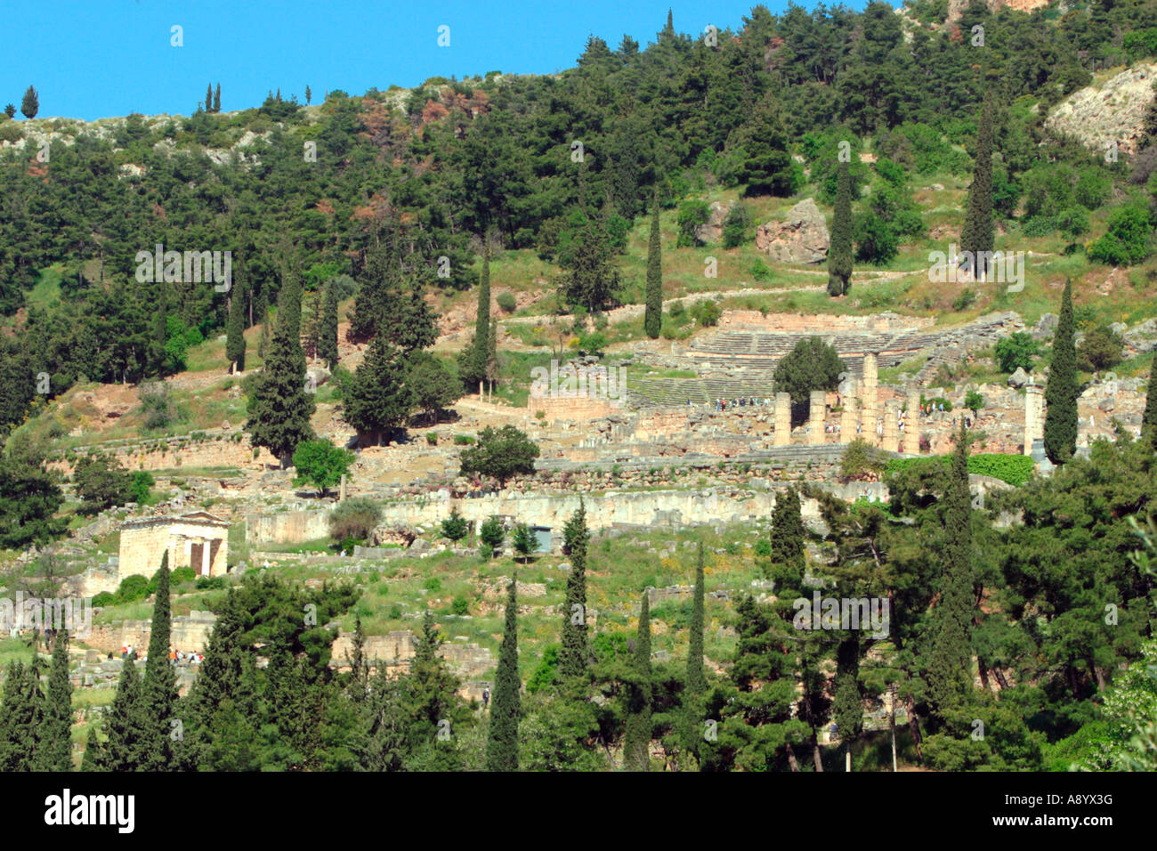 View of the Sanctuary of Apollo Delphi Greece Stock Photo - Alamy
