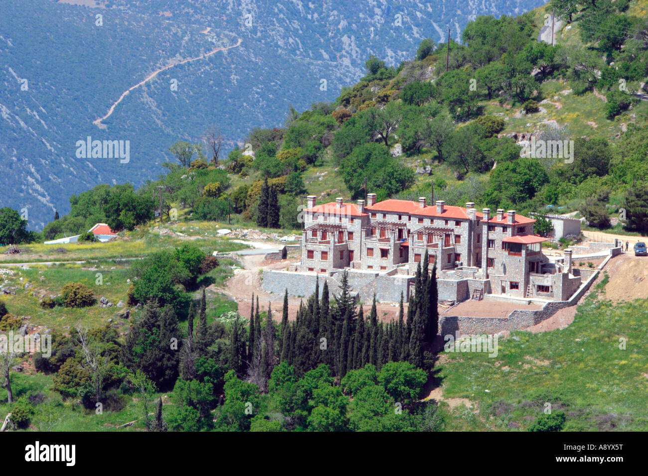 Panoramic view of the village of Arachova near Delphi Greece Stock ...