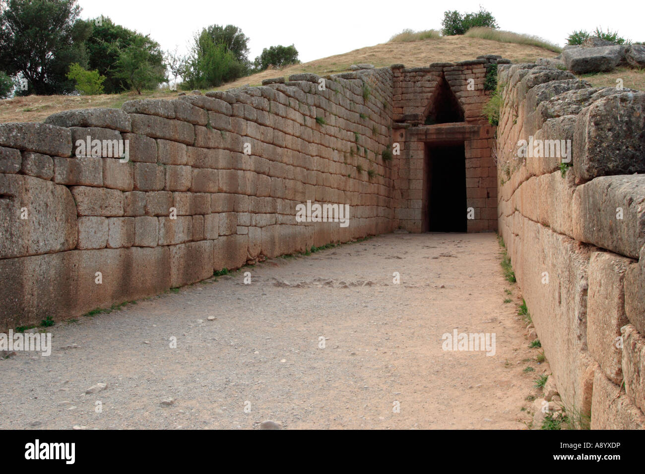 Entrance to the Treasury of Atreus Tholos tomb Mycenae Peloponnese ...