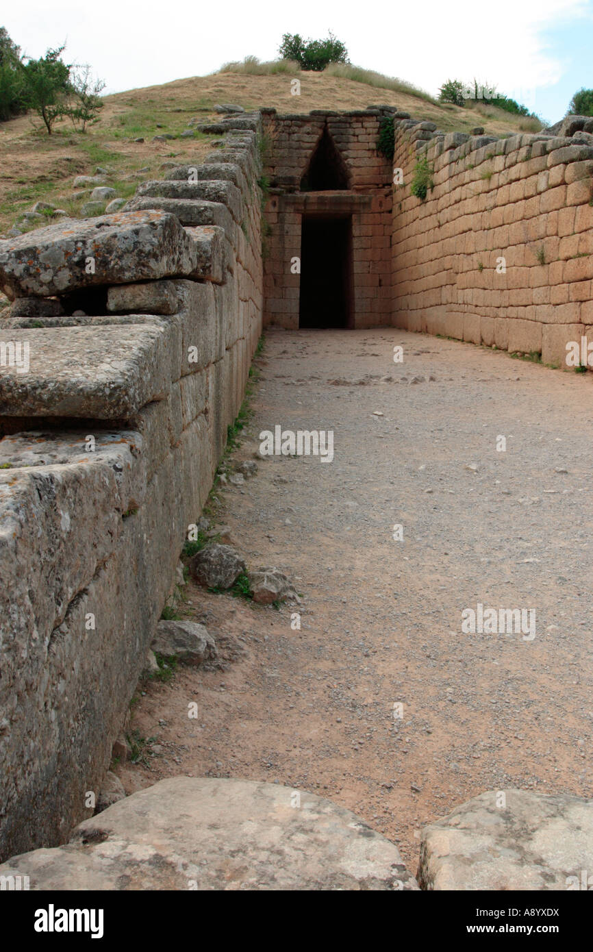 Entrance to the Treasury of Atreus Tholos tomb Mycenae Peloponnese ...