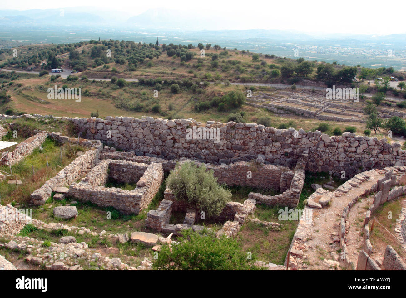 Panoramic view of the ruins of the Citadel at the Acropolis of Mycenae ...