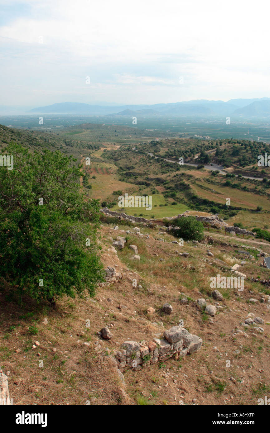 Panoramic view of the ruins of the Citadel at the Acropolis of Mycenae ...