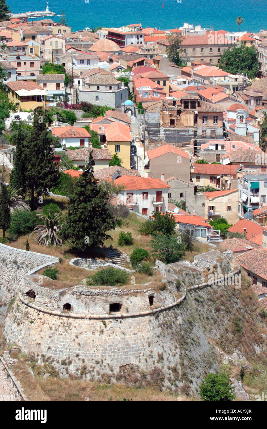 Panoramic view of Nafplion with Acronafplia fortress from the wall of ...