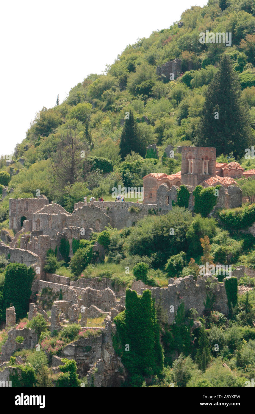 Panoramic view of ruins on the mountain slope in Mystras with the ...