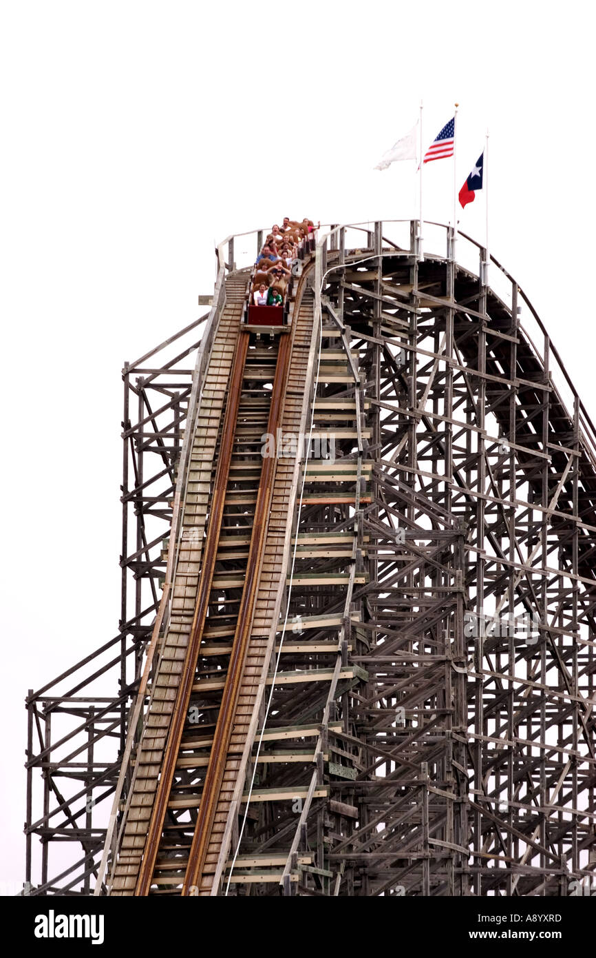 Roller coaster wood amusement park Stock Photo - Alamy