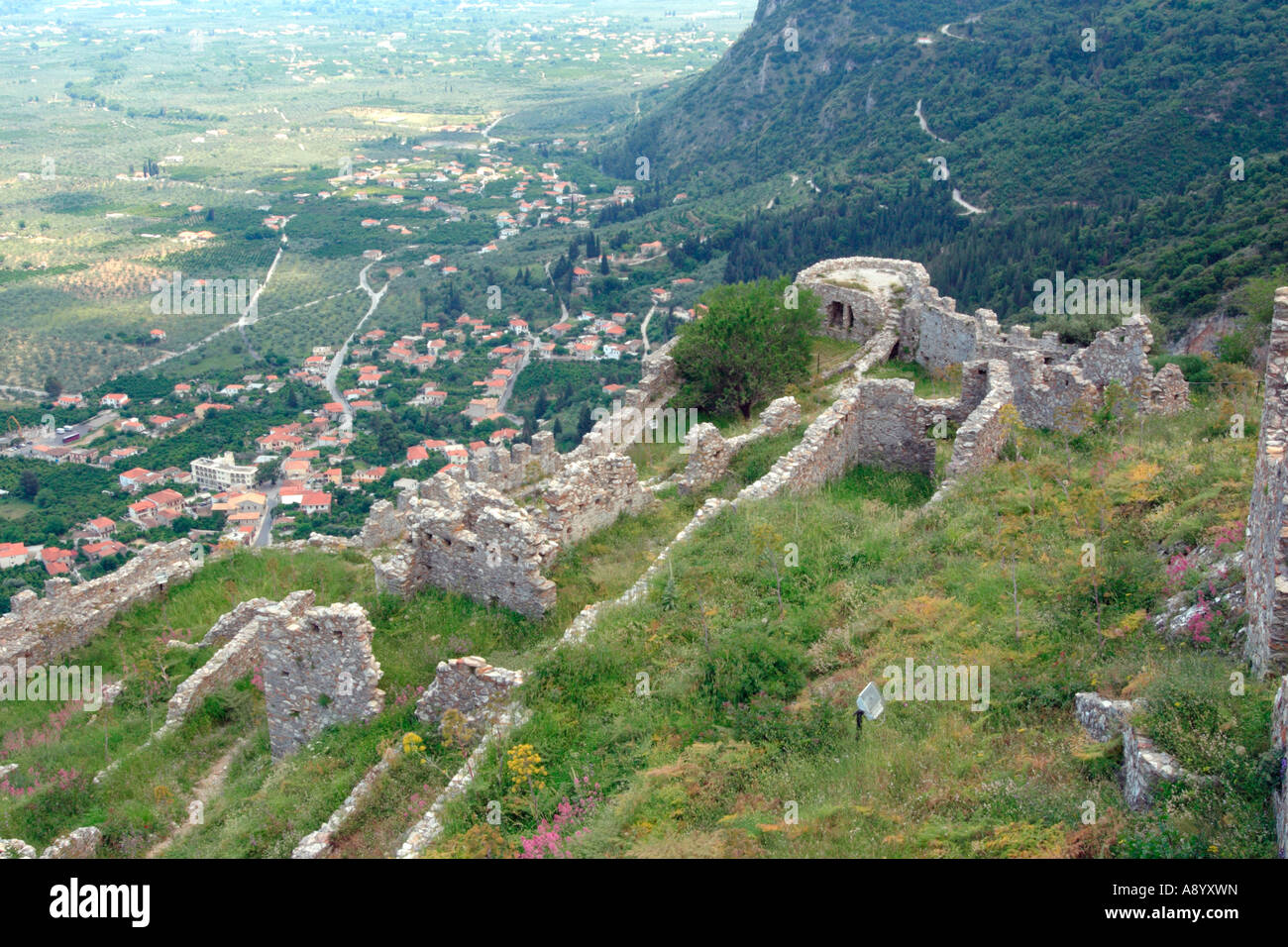 Panoramic view from the citadel of Mystras Stock Photo - Alamy