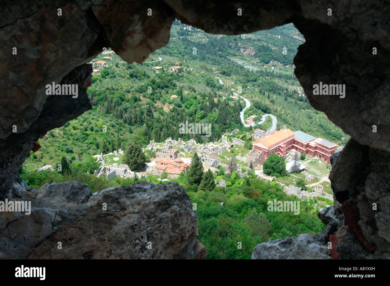 Panoramic view from the citadel of Mystras Stock Photo - Alamy