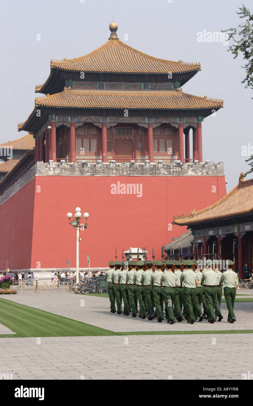 Red Guard Soldiers Marching Outside Meridian Gate Beijing China Stock ...