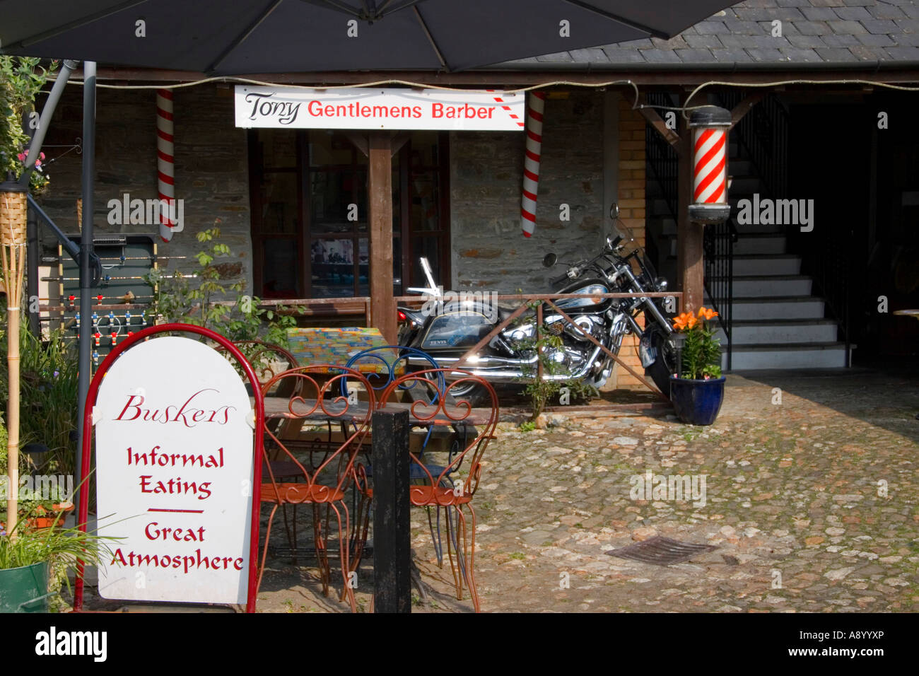 Barbers shop and restaurant Wadebridge Cornwall England Stock Photo - Alamy