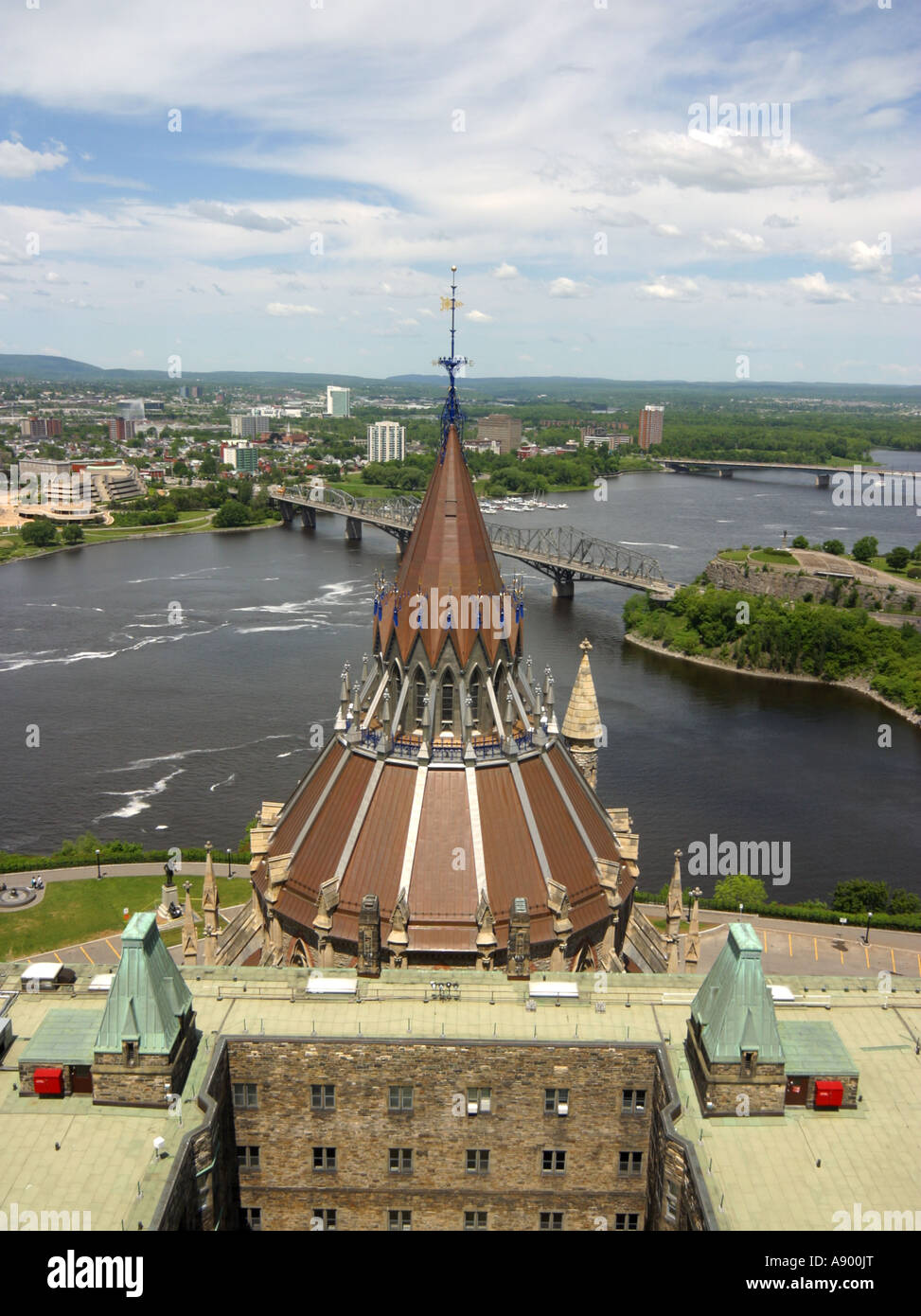Aerial view of Ottawa from the Peace Tower at the Canadian Parliament ...