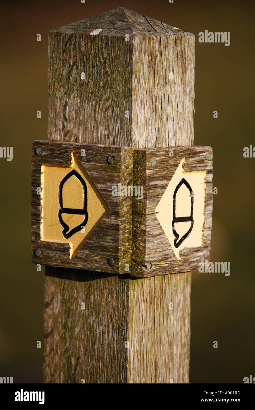 Acorn waymark on South West Coast Path, Hartland Peninsular, Devon ...
