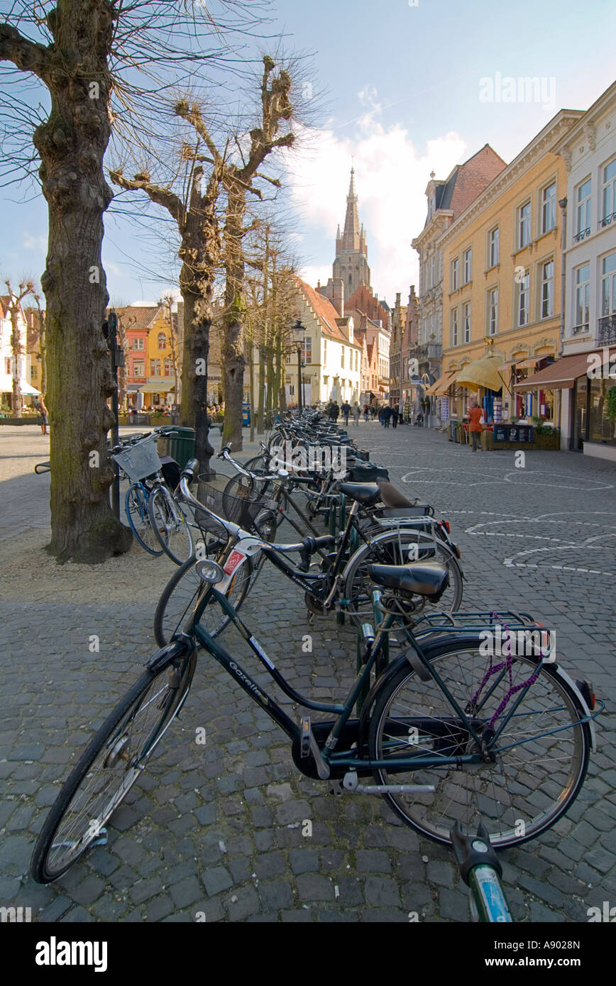 Vertical wide angle of bicycles parked in Simon Stevinplein, a popular ...