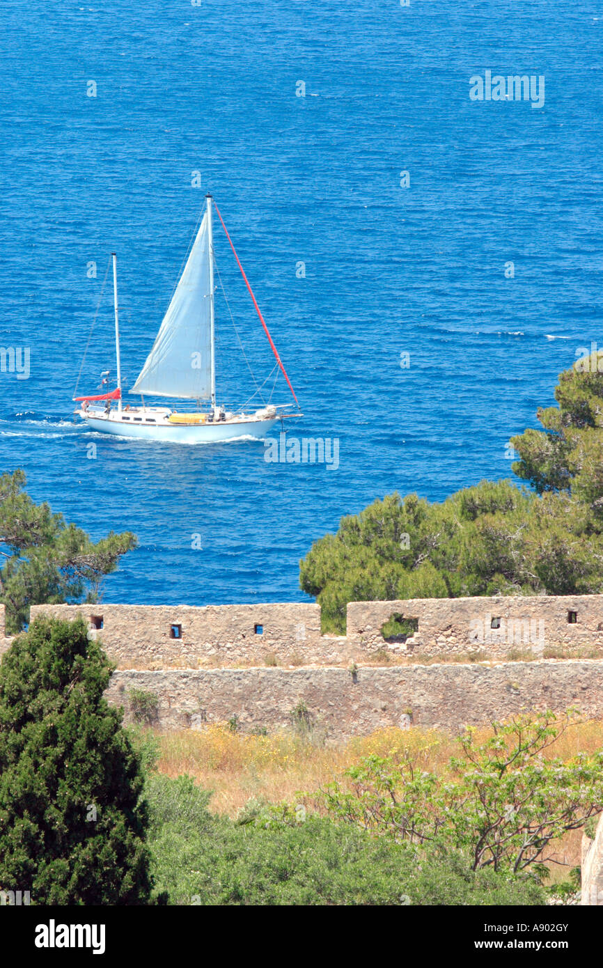 Sailboat in the Navarino Bay from the walls of Neokastro a Turkish ...