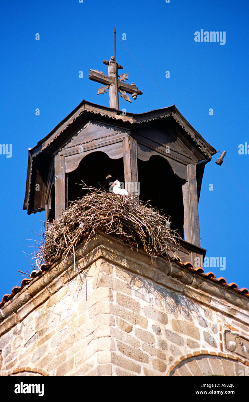 Stork on nest, Holy Trinity Church, Sveta Troitsa Church, clock and ...