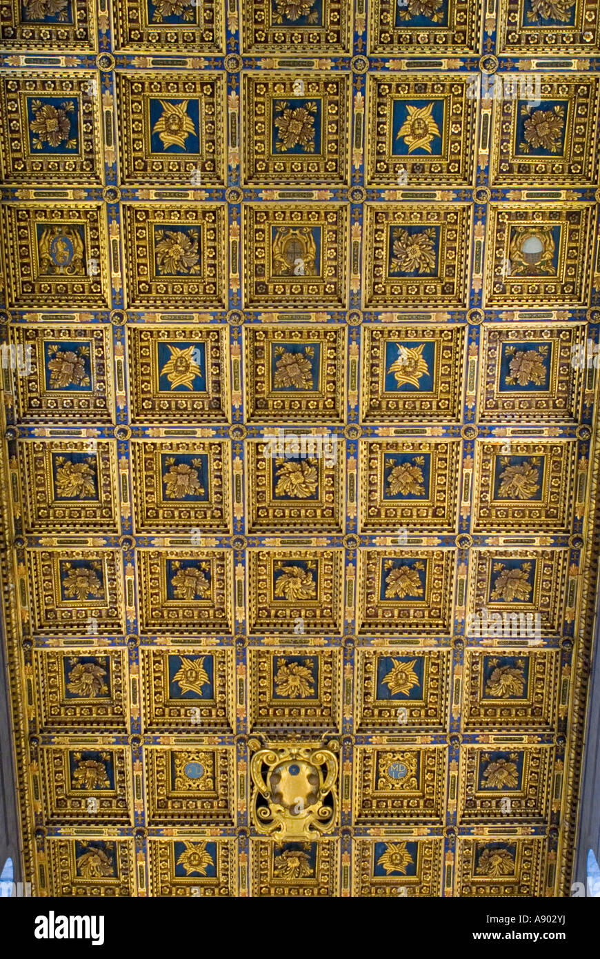 Vertical close up of the gilded ceiling inside the Duomo cathedral at ...