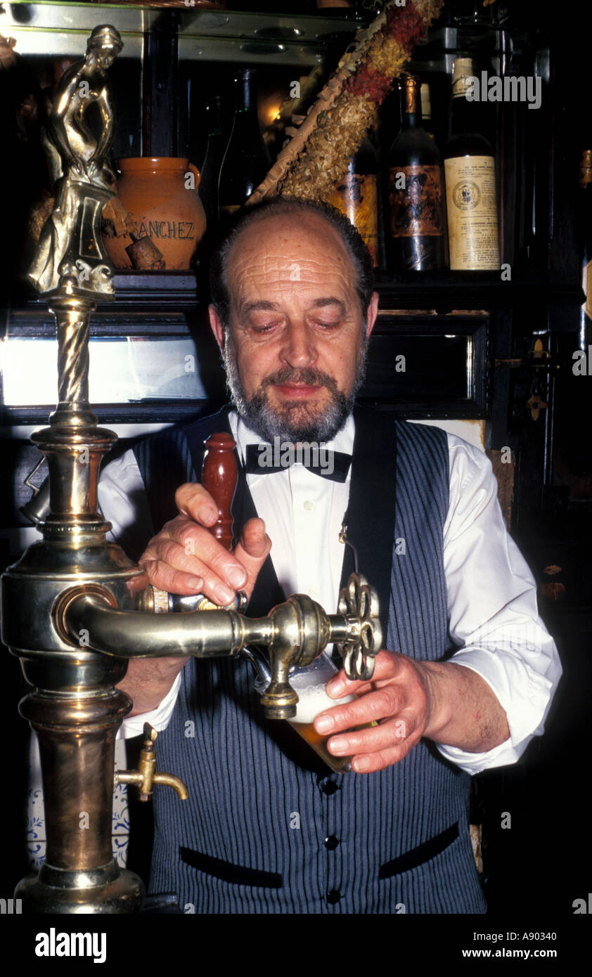 Barman Serving Beer Antonio Sanchez Taberna Lavapies District Tapas Bar ...