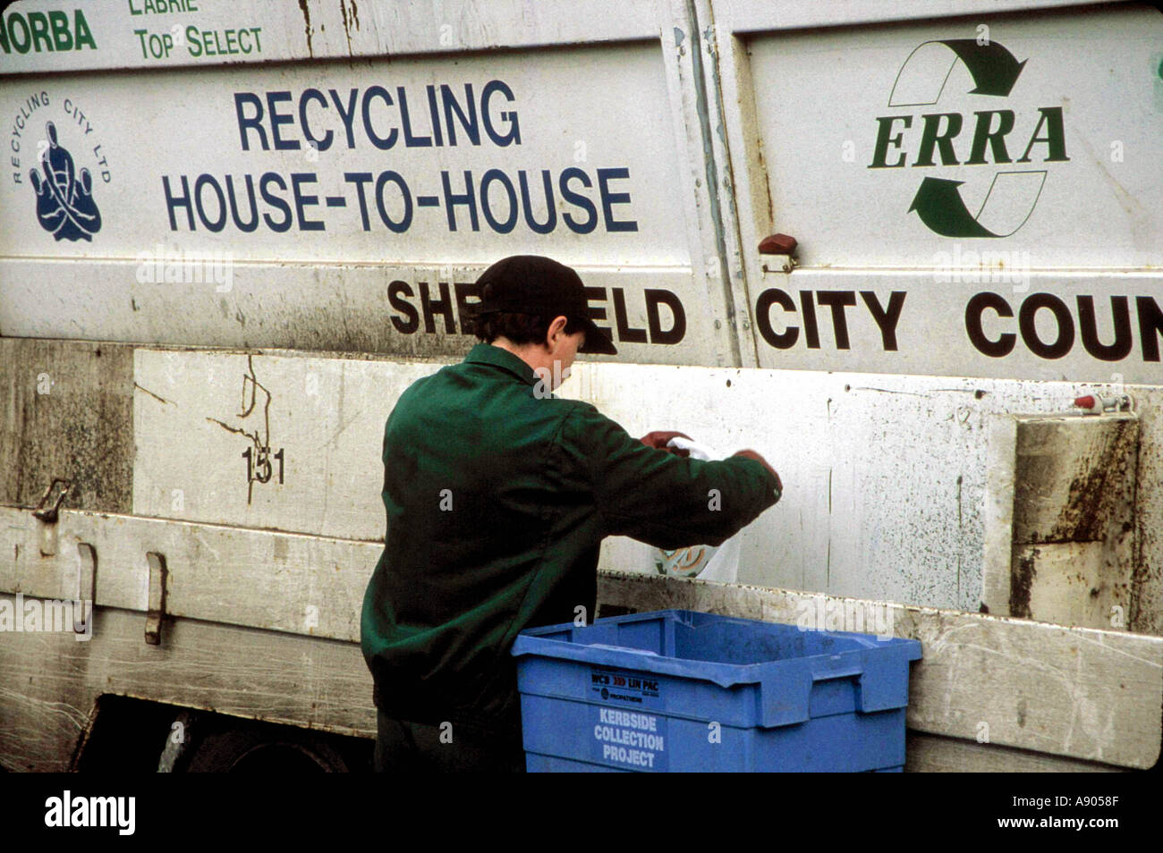 Council recycling service truck on house collection UK Stock Photo - Alamy