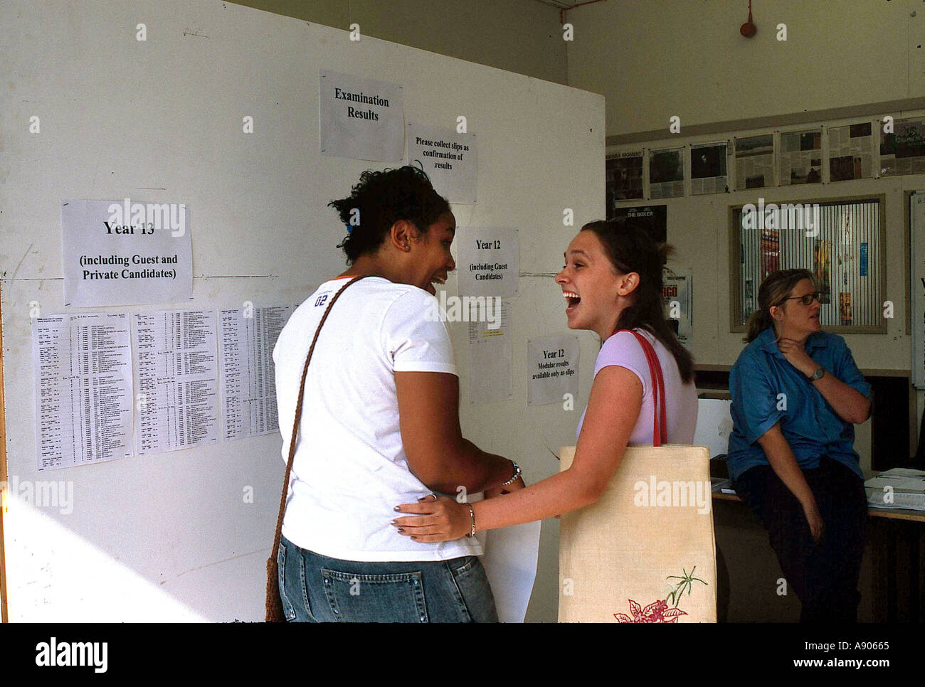 Female students checking examination A level results Stock Photo - Alamy