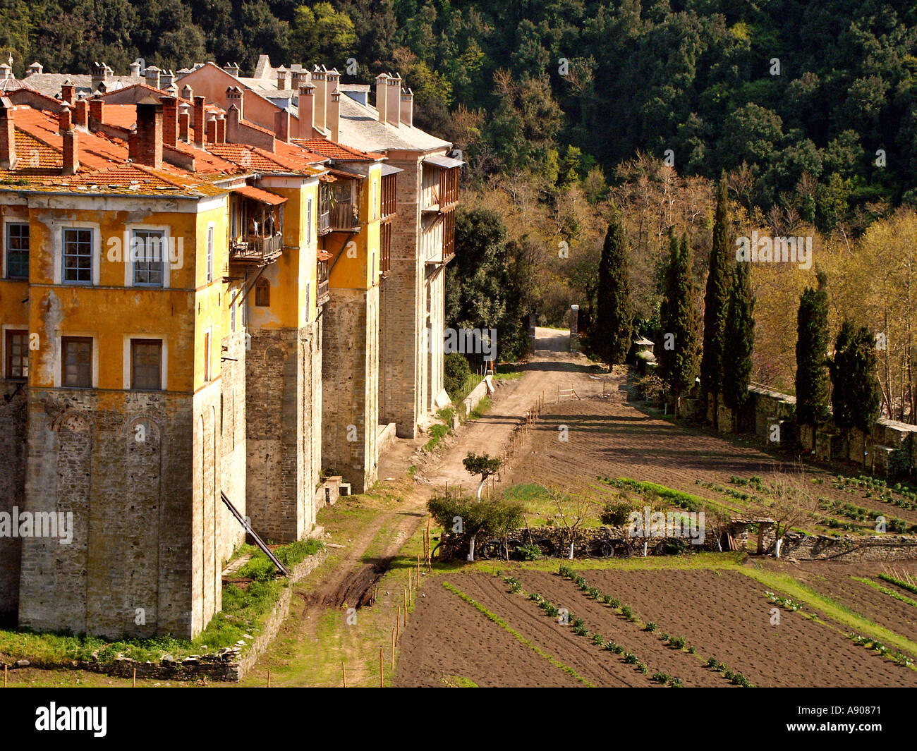 Visitor s rooms and balconies at Ibiron monastery overlooking gardens ...