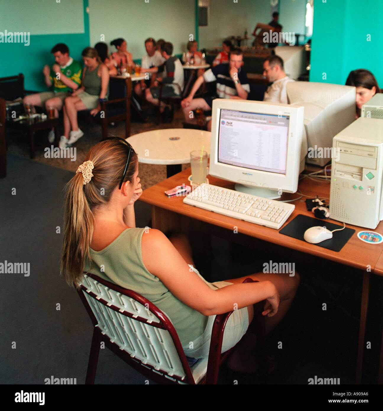 Interior of Internet Cafe Faliraki Rhodes Greece Stock Photo - Alamy