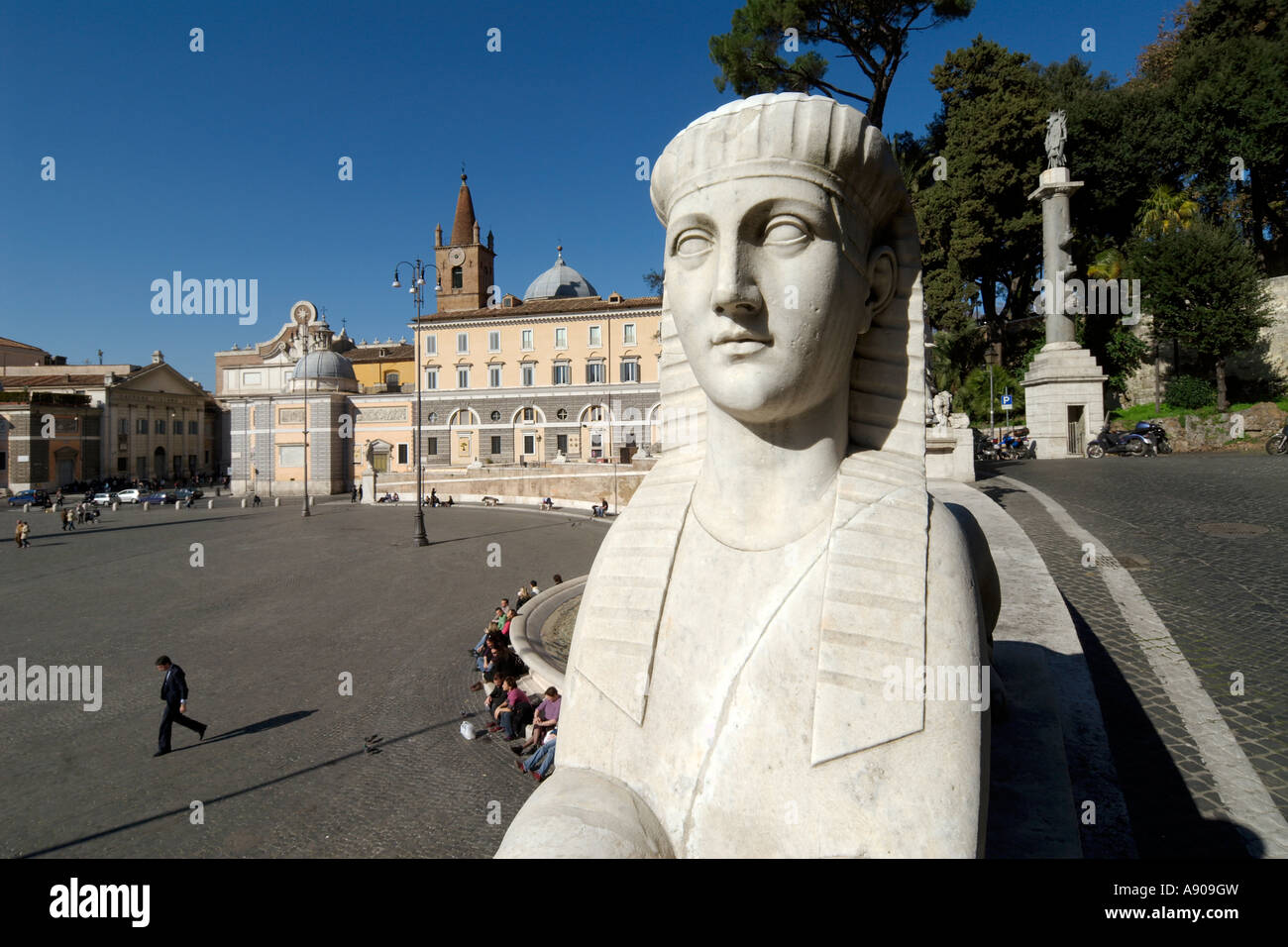 Rome Italy Egyptian sphinx statue overlooking Piazza del Popolo Stock ...