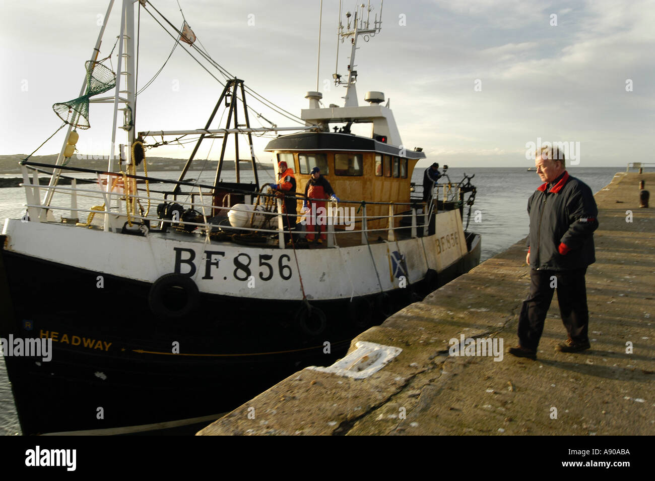 18 11 02 Macduff Scotland Deep sea trawler returning to port Stock ...